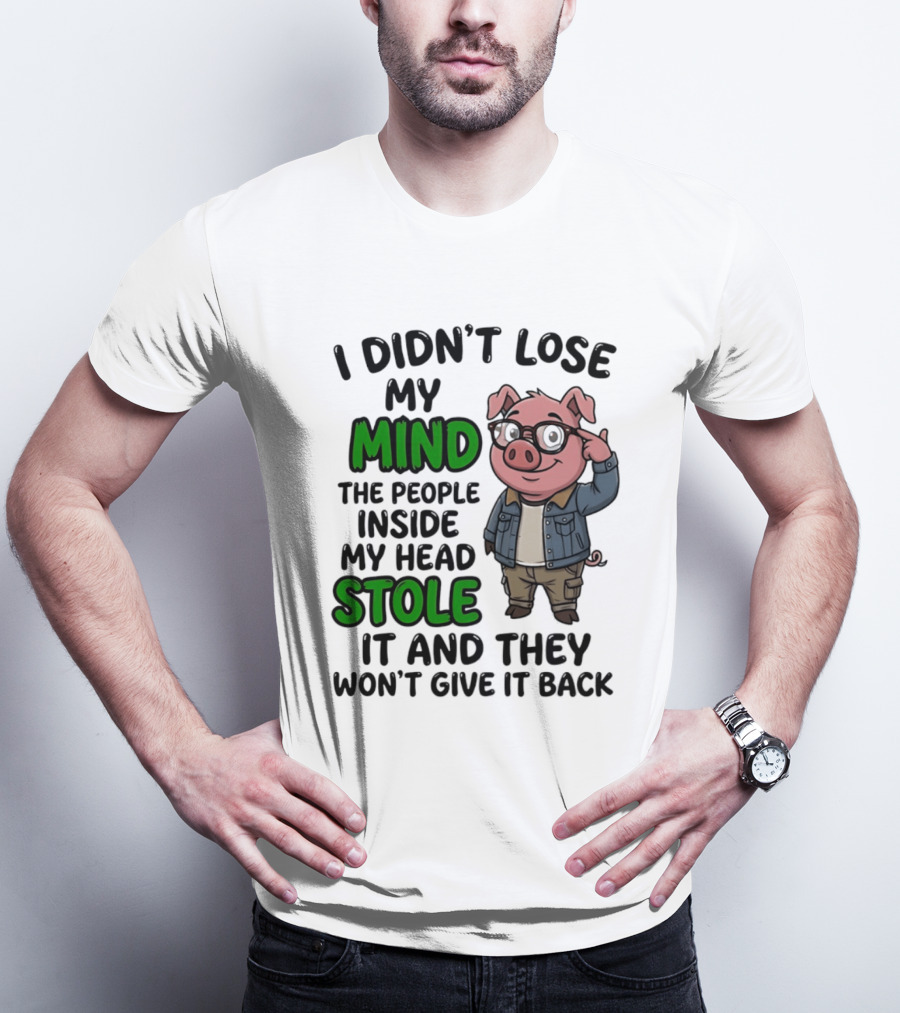 I Didn't Lose My Mind Funny Pig Cartoon People Inside My Head Stole It And They Won't Give It Back T-Shirt