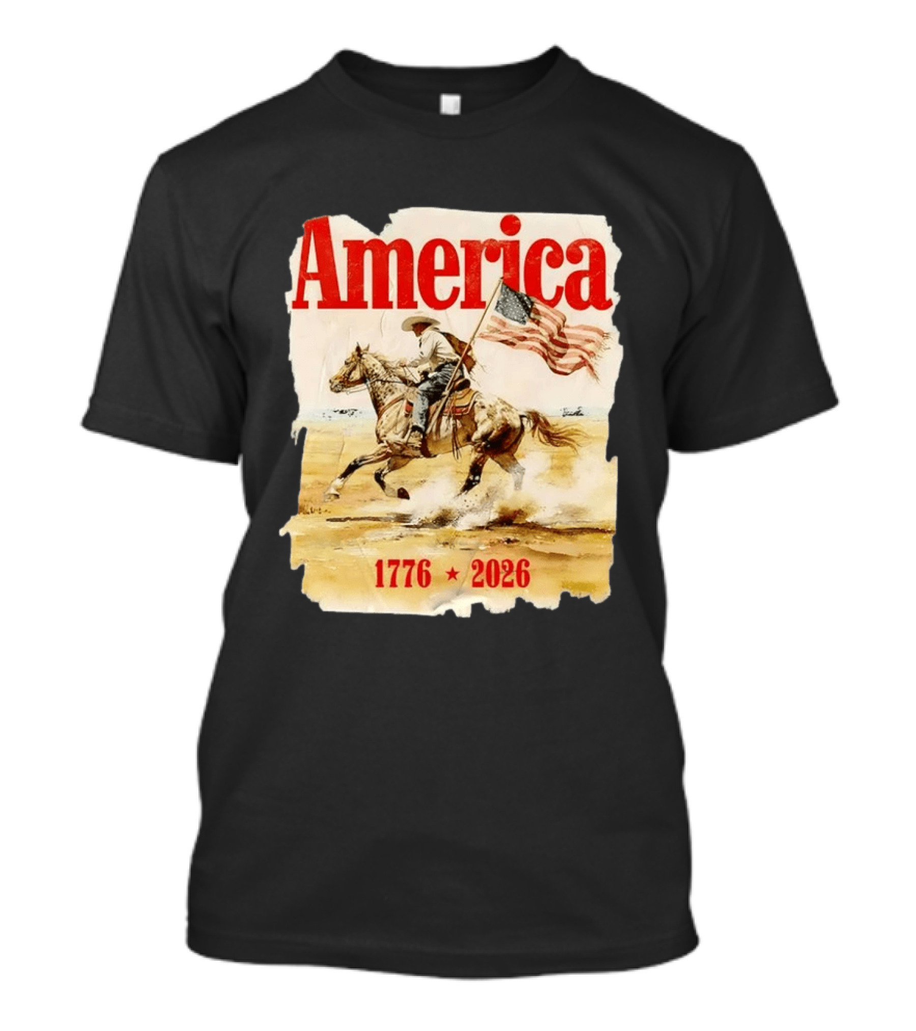 America 1776 2026 Cowboy Horse American Flag Iconic Historical T-Shirt