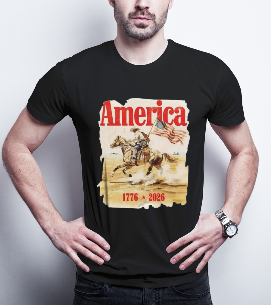 America 1776 2026 Cowboy Horse American Flag Iconic Historical T-Shirt