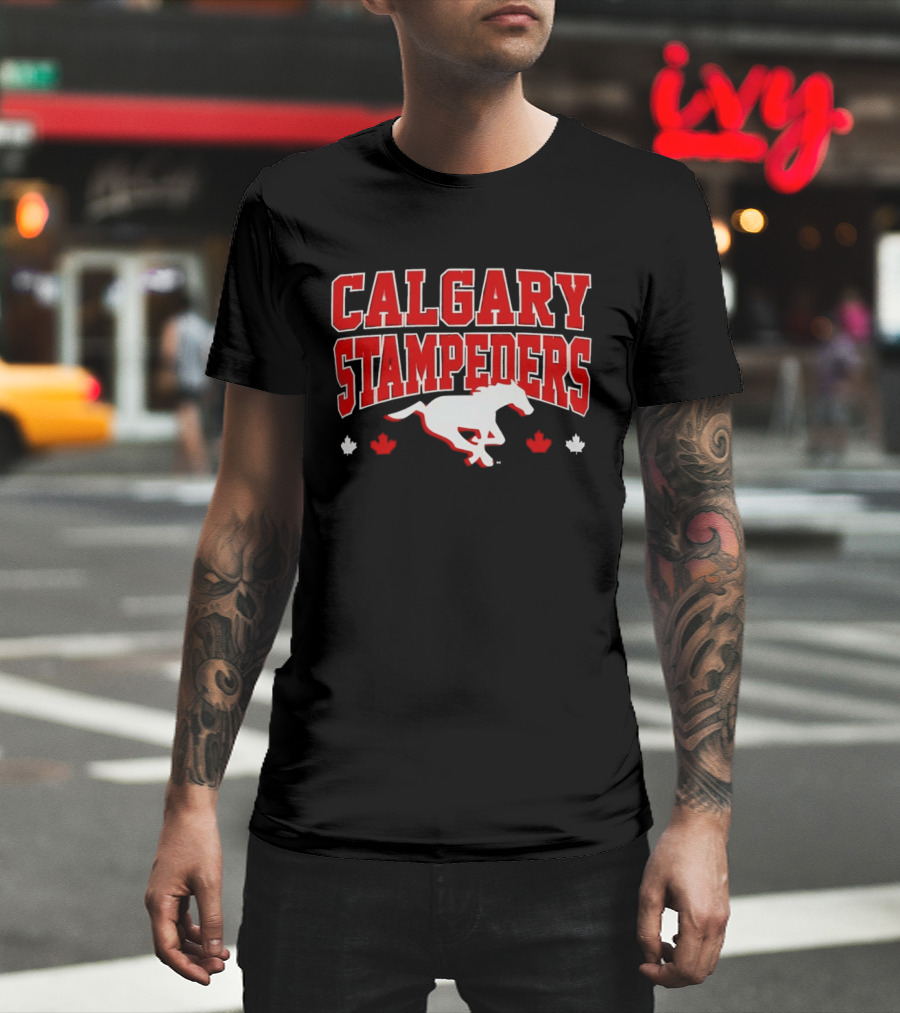 Calgary Stampeders Running Horse Maple Leaf Red Team Spirit T-Shirt