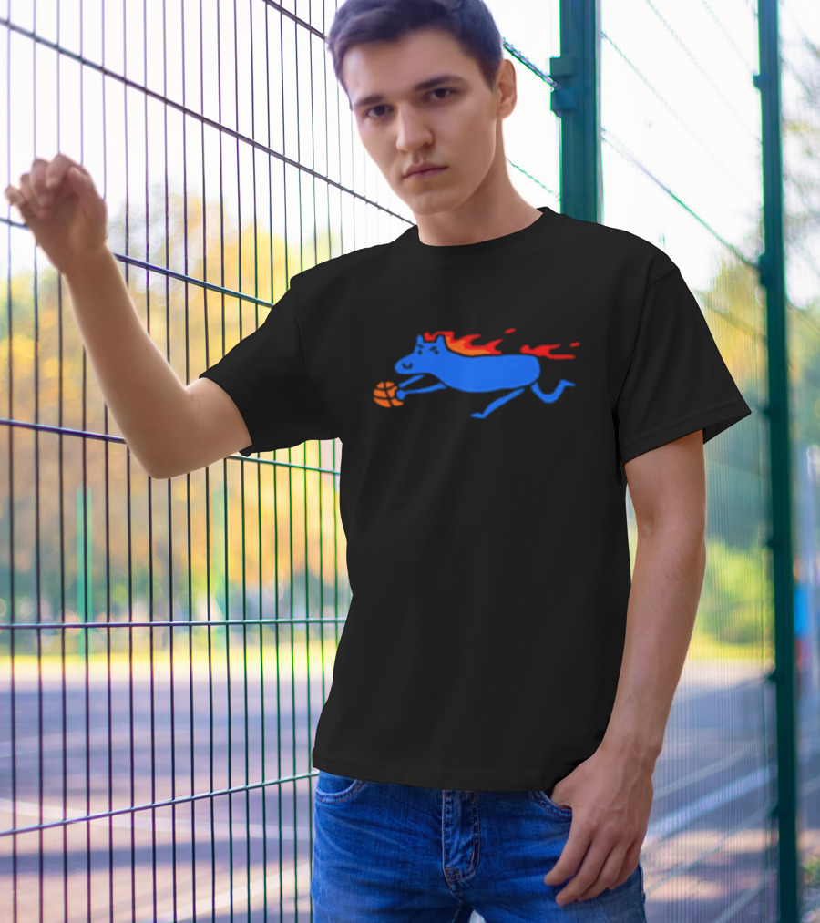 Detroit Pistons Fiery Blue Horse Basketball Team T-Shirt