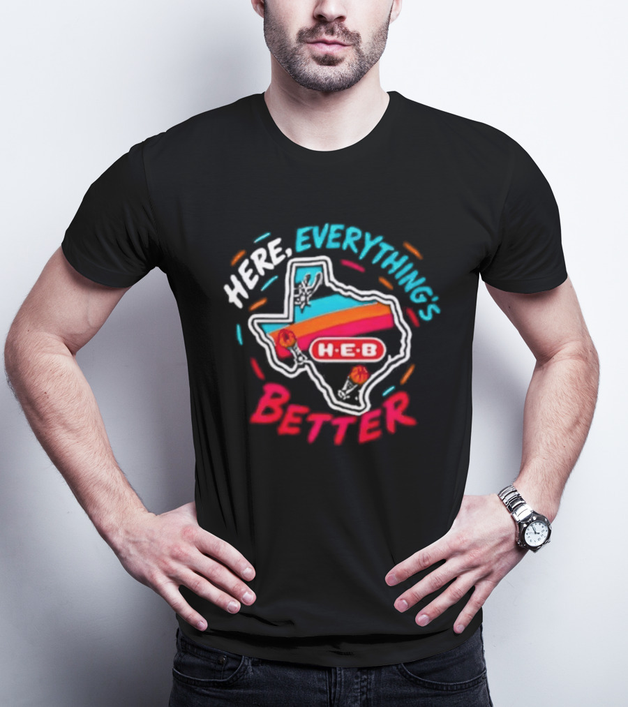 San Antonio Spurs H E B Here Everything's Better Texas Map T-Shirt