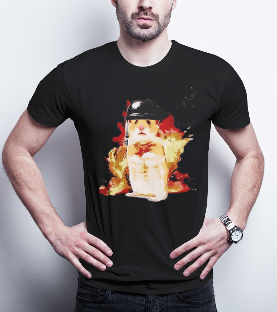 Shocked Hamster Military Helmet Watercolor Explosion T-Shirt