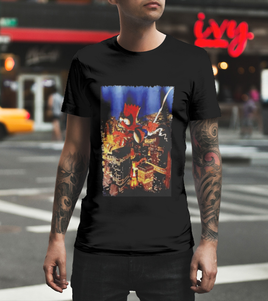 Spider Bart Bartman Swinging Through Cityscape Mexican T-Shirt