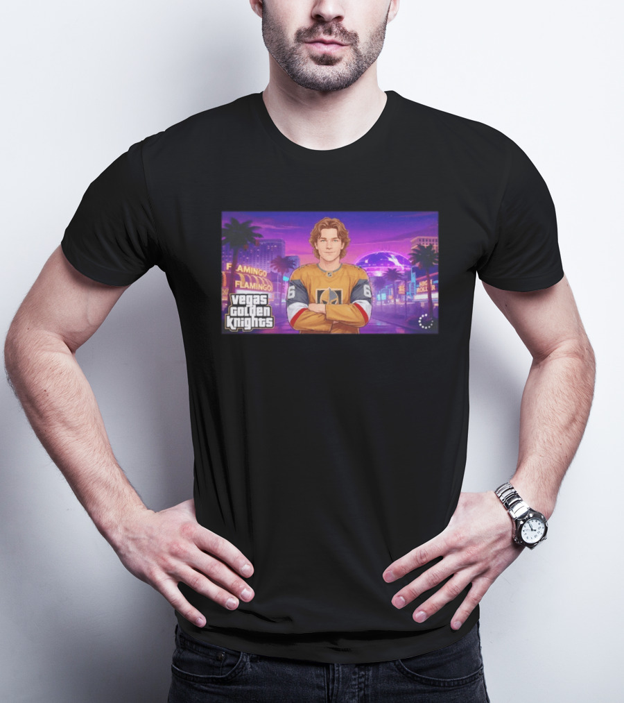 Vegas Golden Knights Kaedan Korczak Flamingo High Roller 66 T-Shirt
