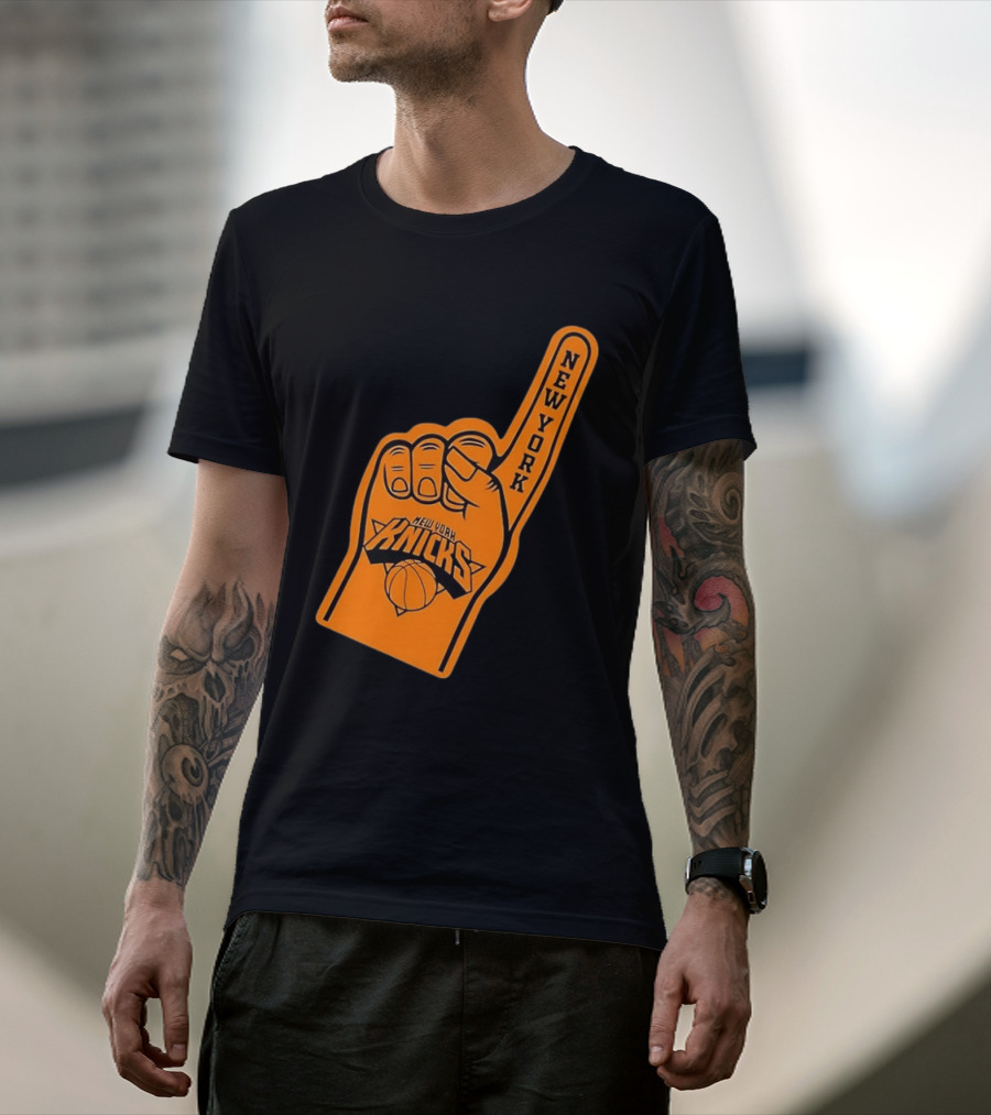 New York Knicks Foam Finger Basketball Fan Gear T-Shirt
