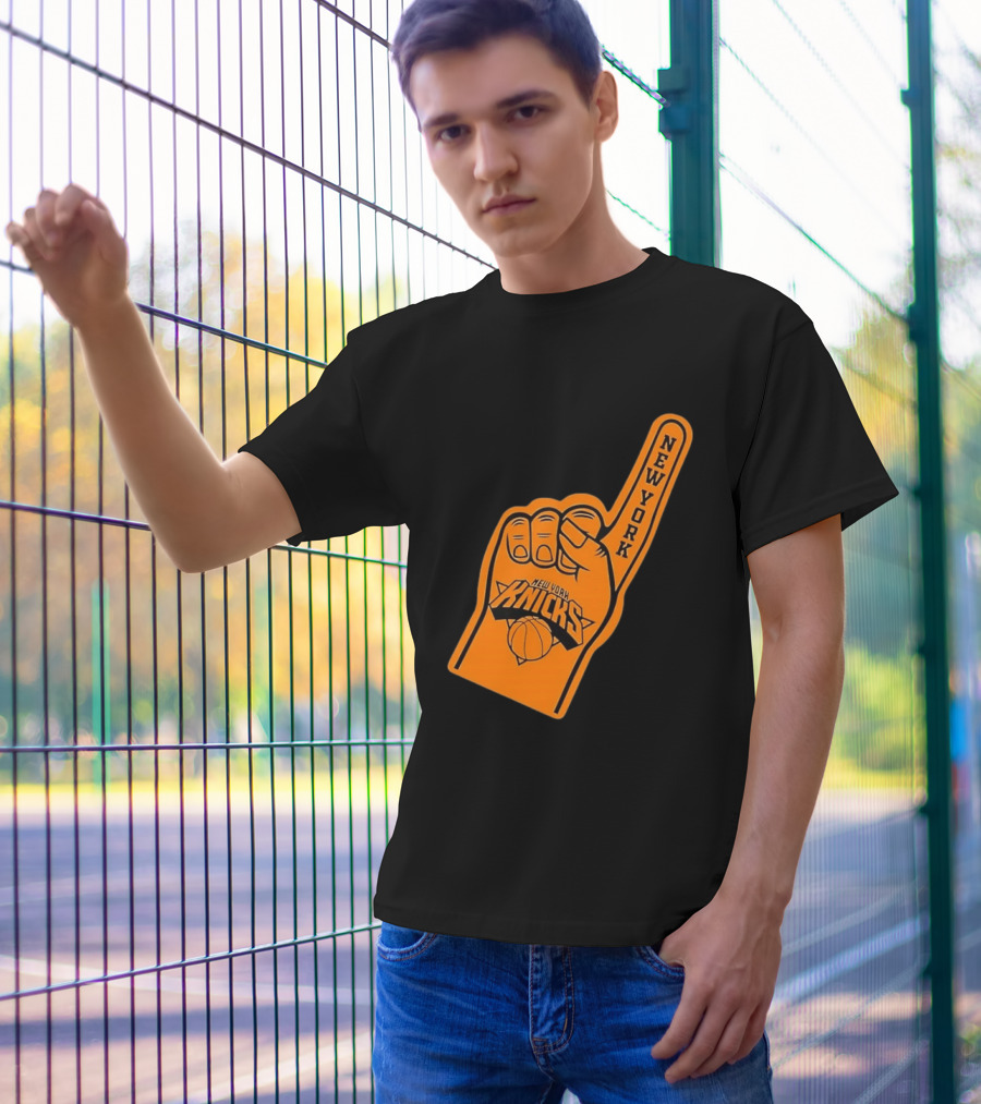 New York Knicks Foam Finger Basketball Fan Gear T-Shirt