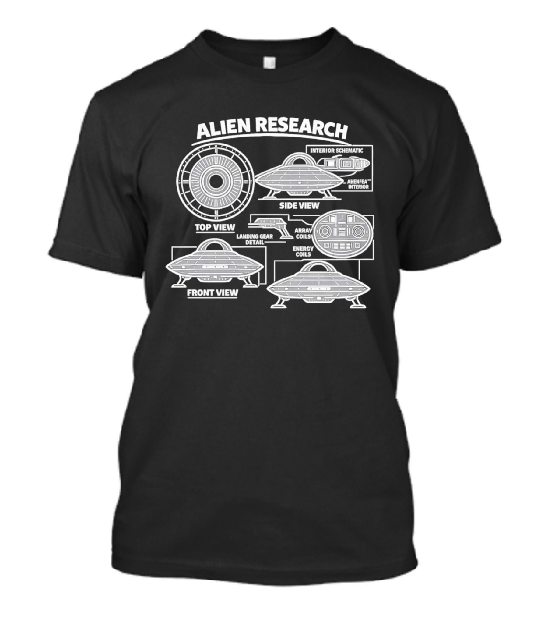Extraterrestrial Vehicle Alien Research UFO Schematic Top View Front View Side View Analysis T-Shirt