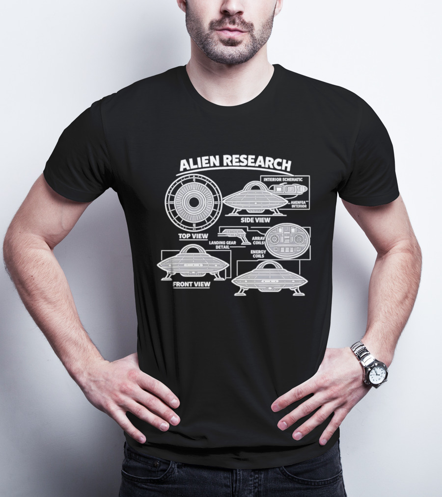 Extraterrestrial Vehicle Alien Research UFO Schematic Top View Front View Side View Analysis T-Shirt