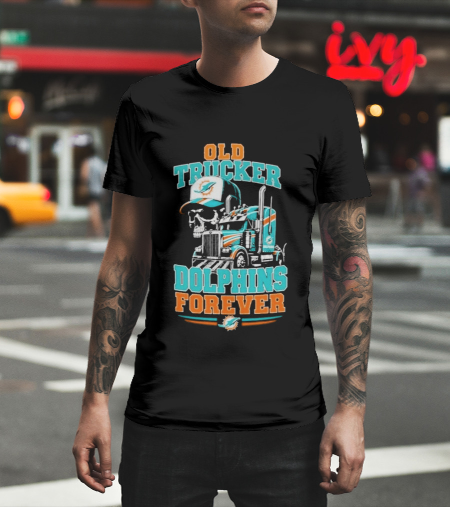 Old Trucker Dolphins Forever Skull T-Shirt