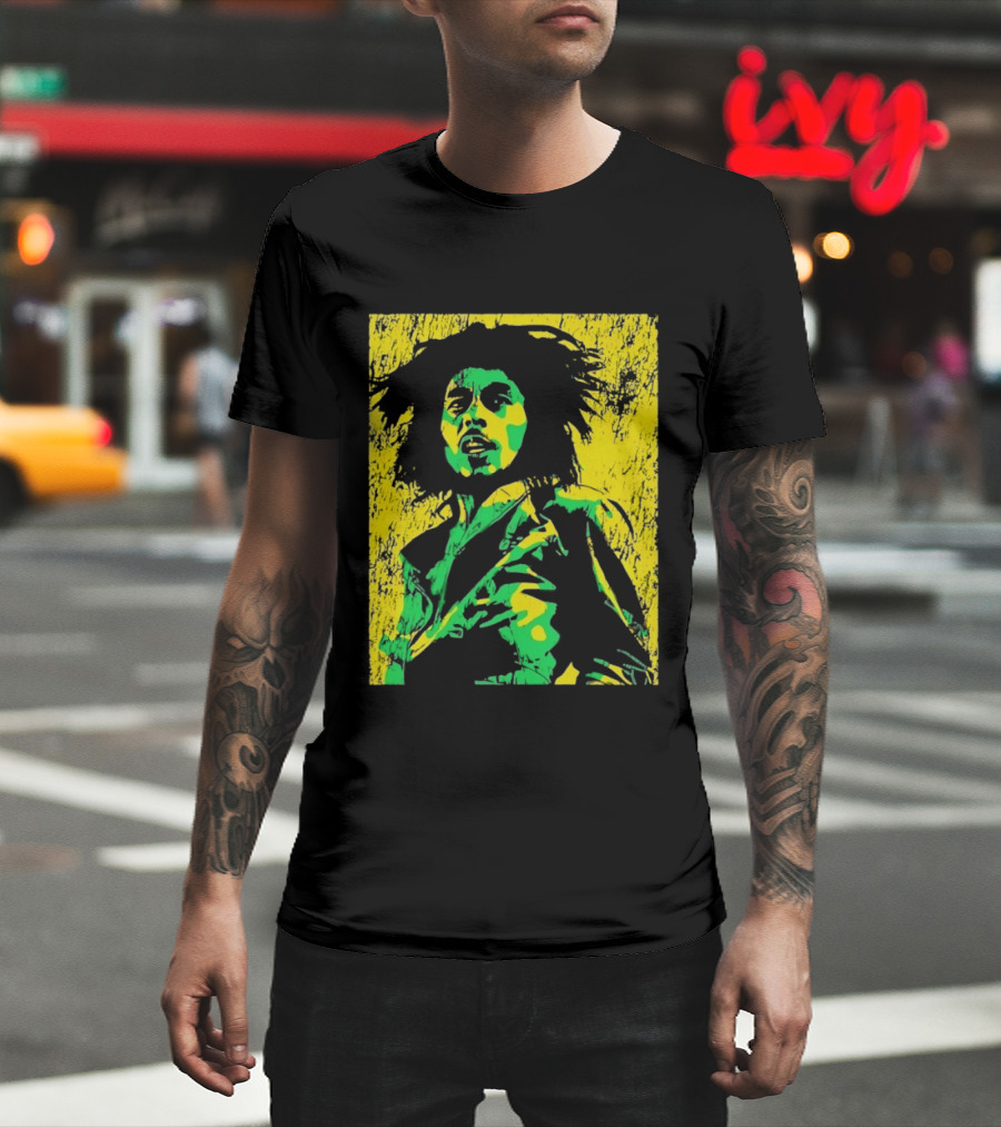 Bob Marley One Love Reggae Art Green Yellow T-Shirt
