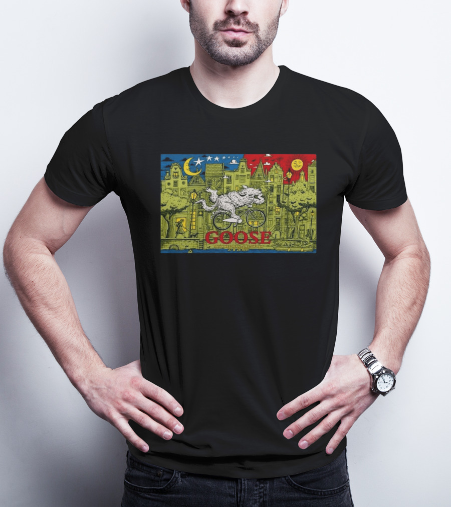 Goose Amsterdam Netherlands 5 27 2026 Midnight Sun Bicycle Art Cityscape T-Shirt