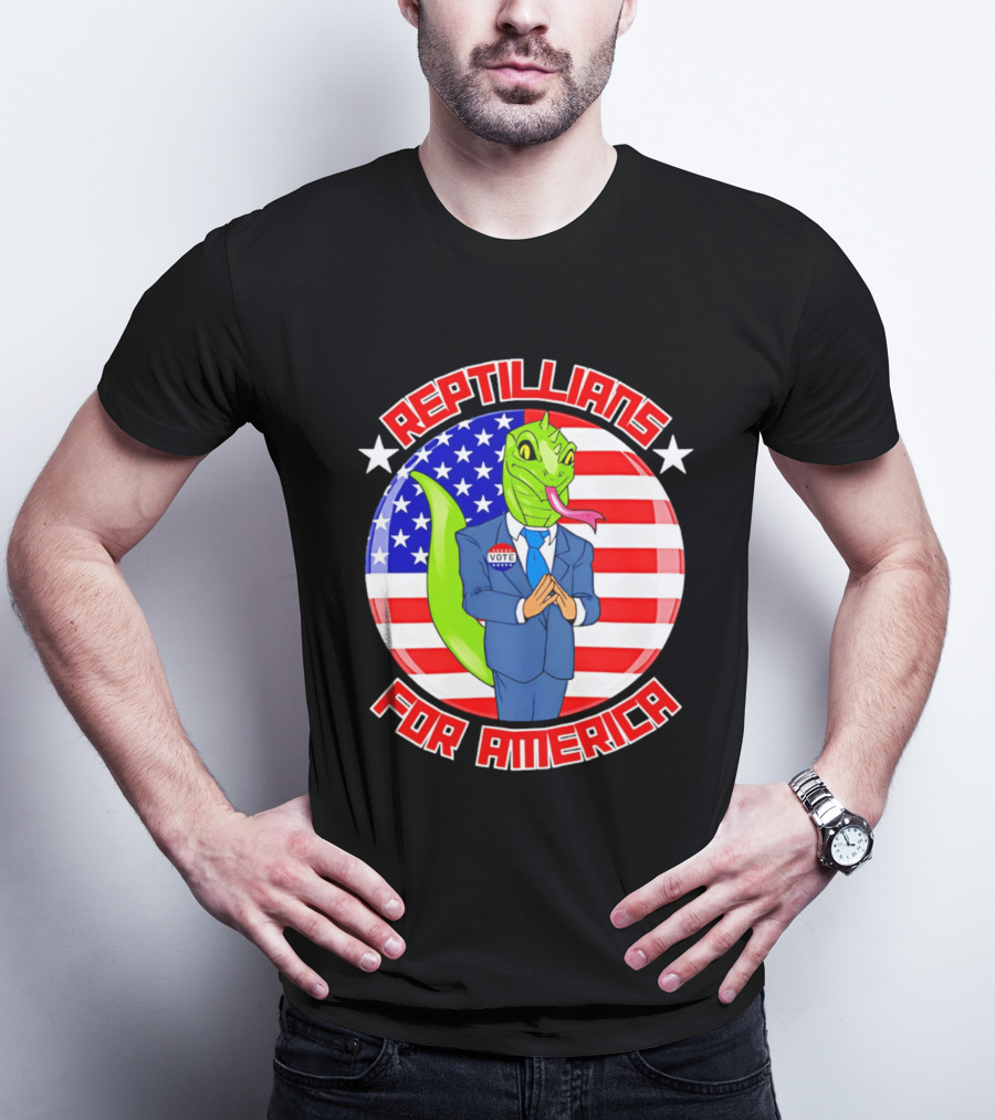 Reptillians For America Vote Lizard In Suit With American Flag T-Shirt