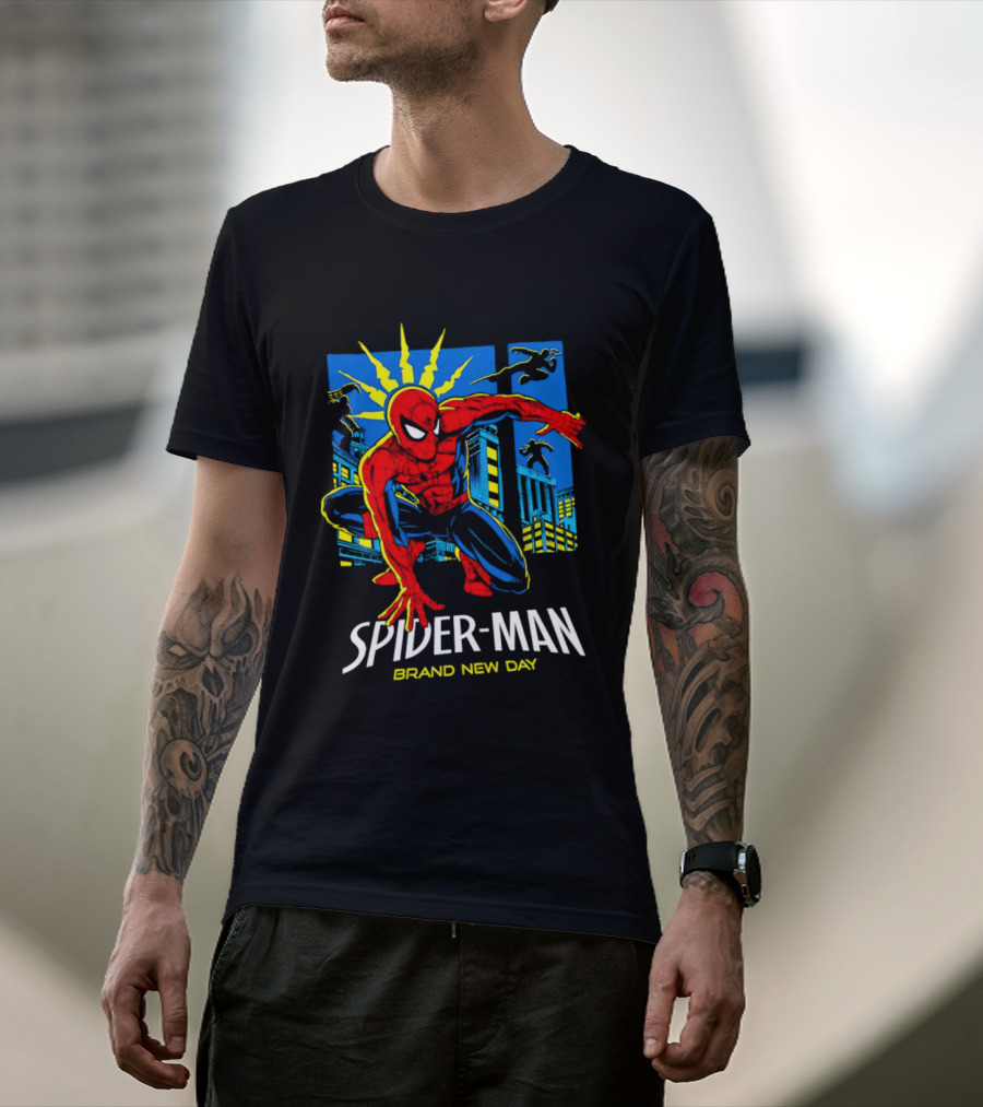 Spider Man Brand New Day Marvel Comics Dynamic Cityscape Action T-Shirt