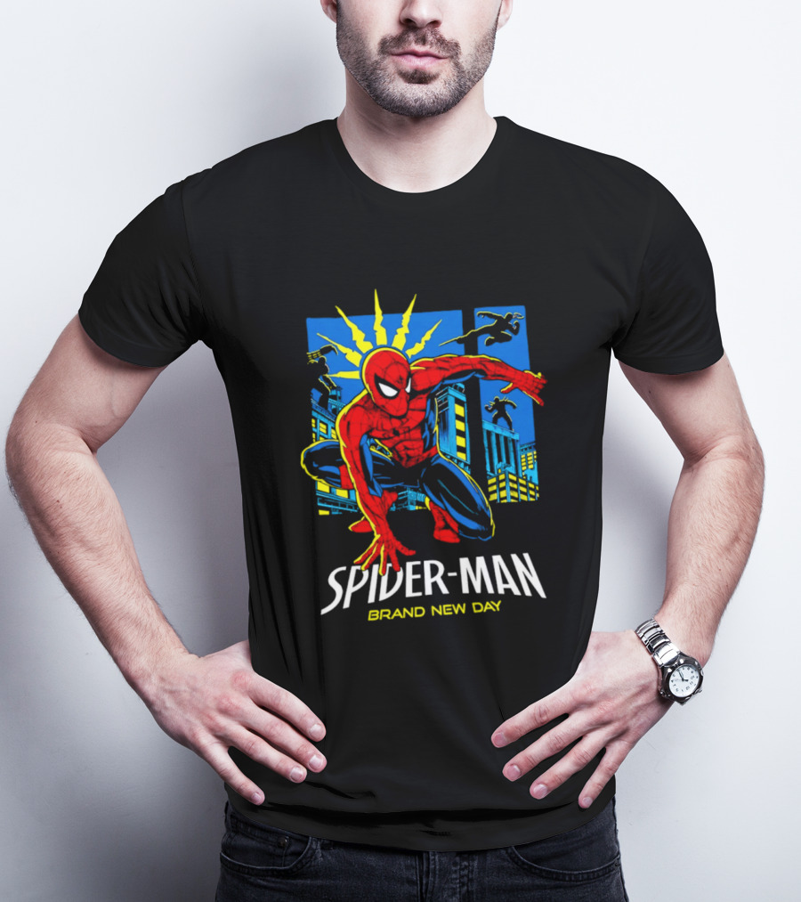Spider Man Brand New Day Marvel Comics Dynamic Cityscape Action T-Shirt