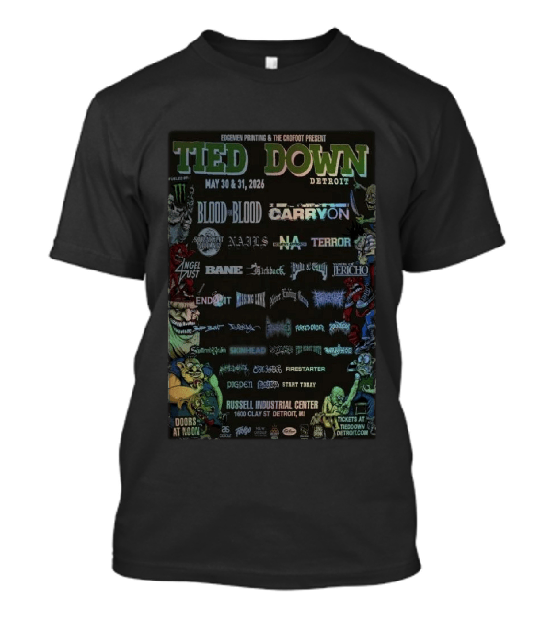 Tied Down Detroit May 30 31 2026 Blood For Blood Terror Angel Dust Bane Warhorse T-Shirt