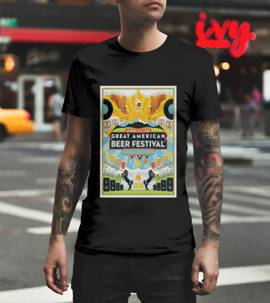 Great American Beer Festival October 10 11 2026 Levitt Pavilion Denver Eagles Pretzels Beer Music T-Shirt