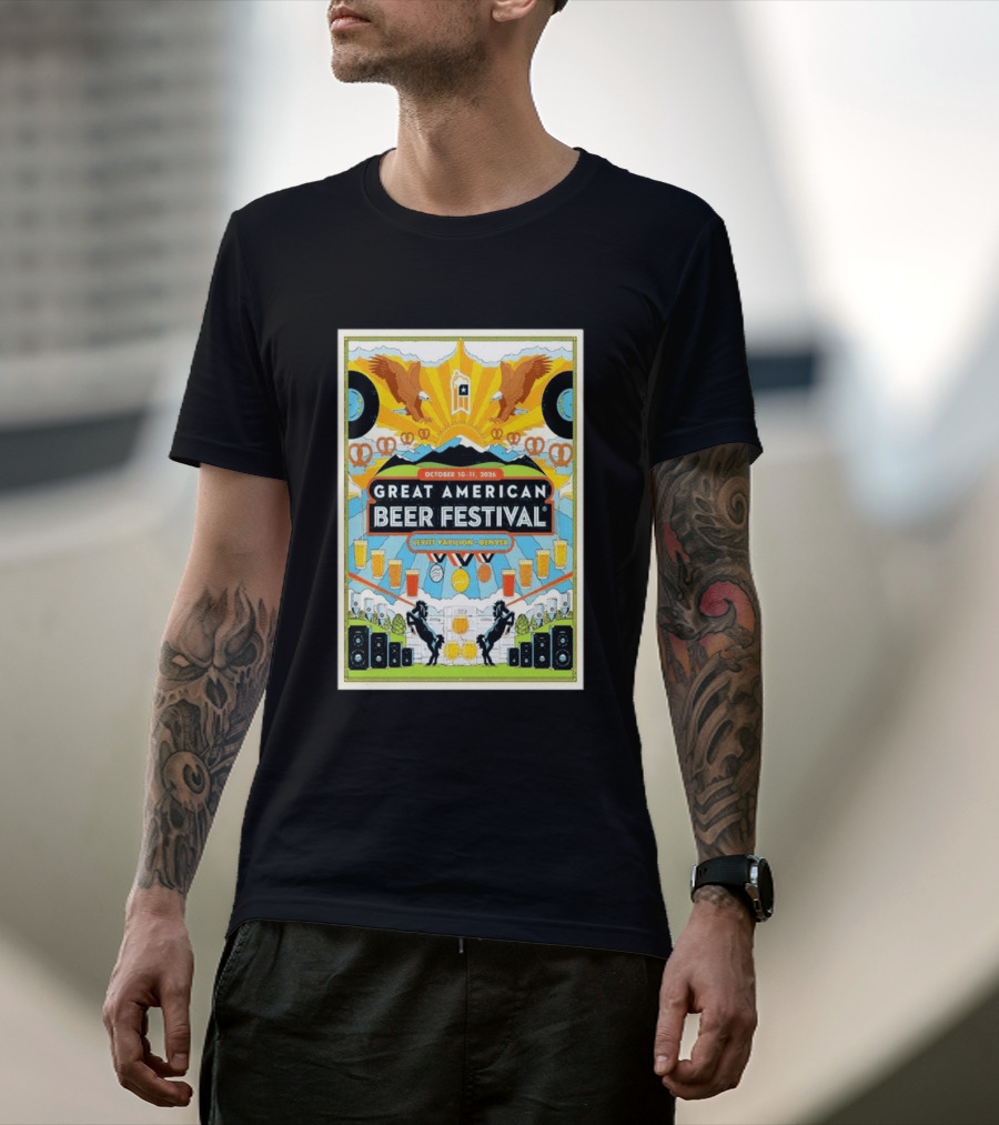 Great American Beer Festival October 10 11 2026 Levitt Pavilion Denver Eagles Pretzels Beer Music T-Shirt