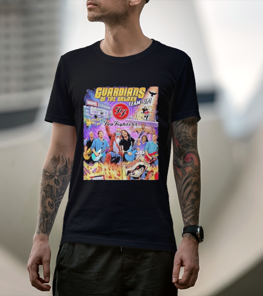 Guardians Of The Galaxy Team Up Foo Fighters Marvel Stadium Wayne Nichols T-Shirt