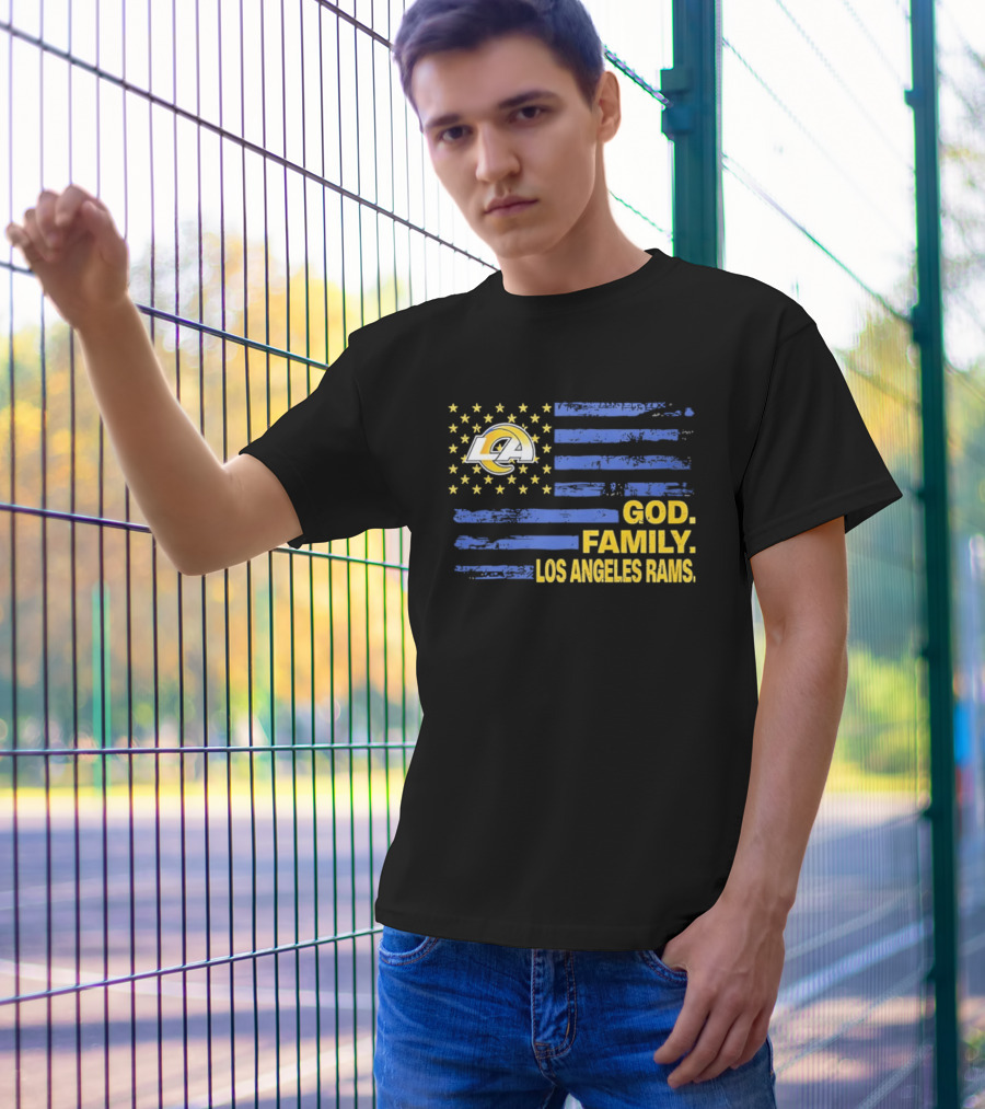 God Family Los Angeles Rams Distressed Flag Stars T-Shirt