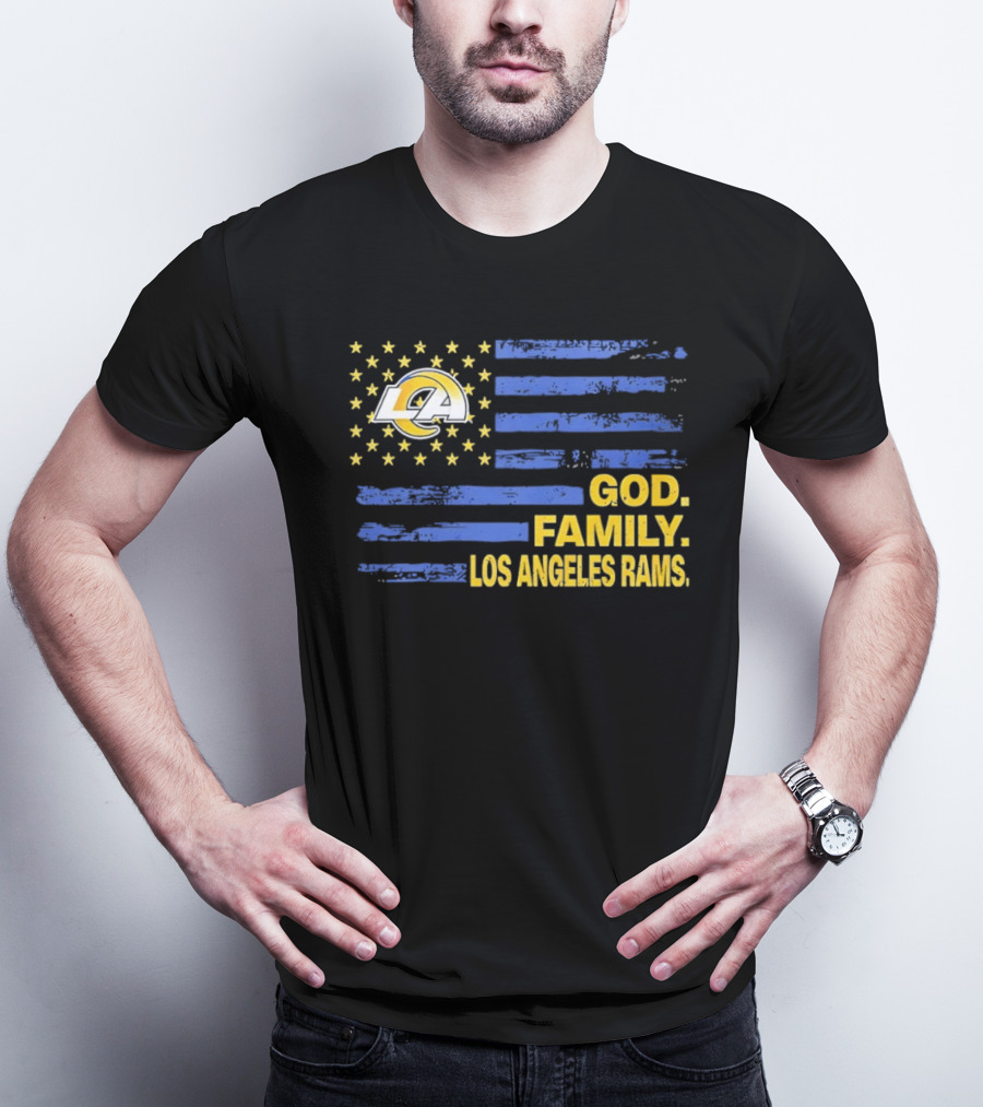 God Family Los Angeles Rams Distressed Flag Stars T-Shirt