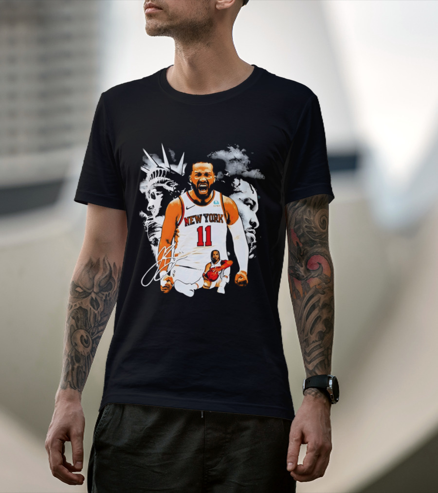 New York 11 Jalen Brunson Statue Of Liberty Basketball Player Image T-Shirt
