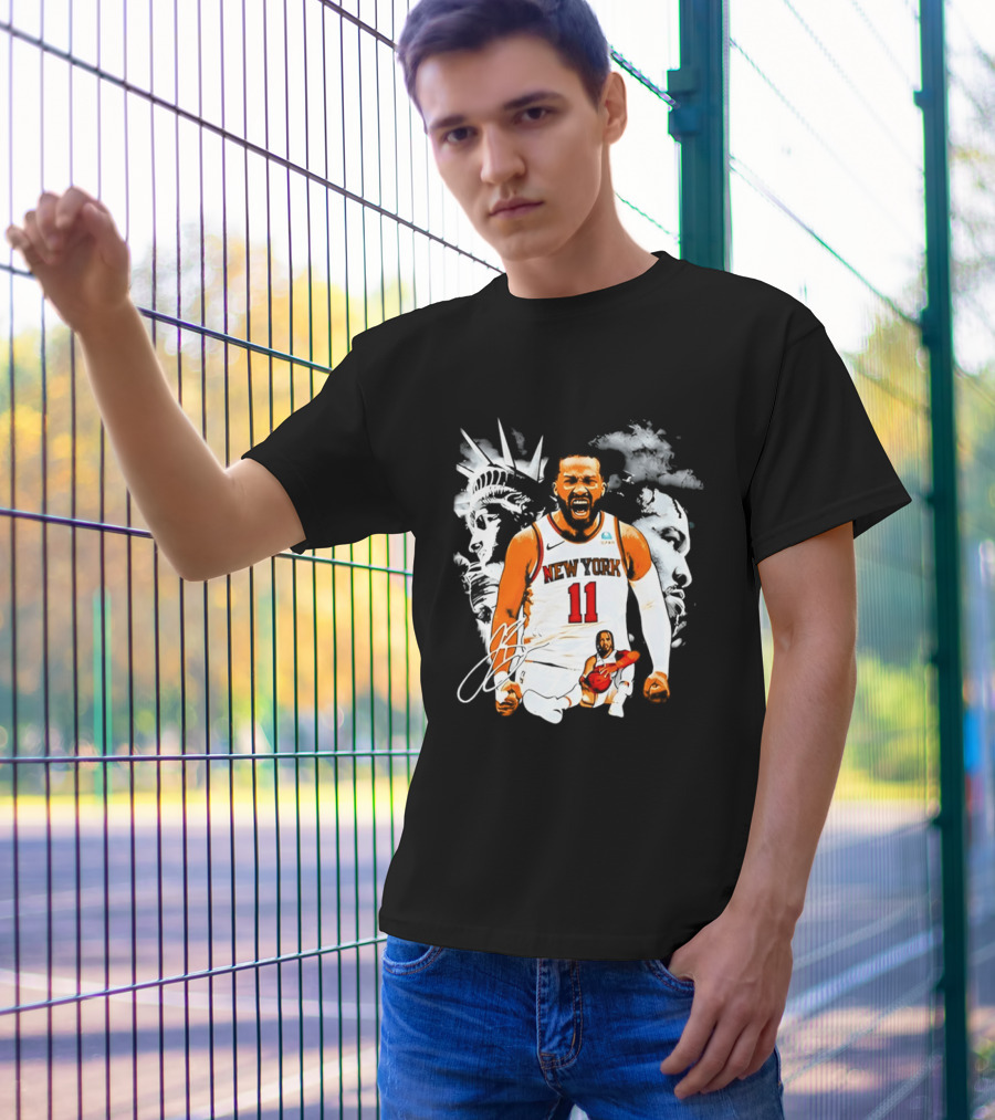 New York 11 Jalen Brunson Statue Of Liberty Basketball Player Image T-Shirt