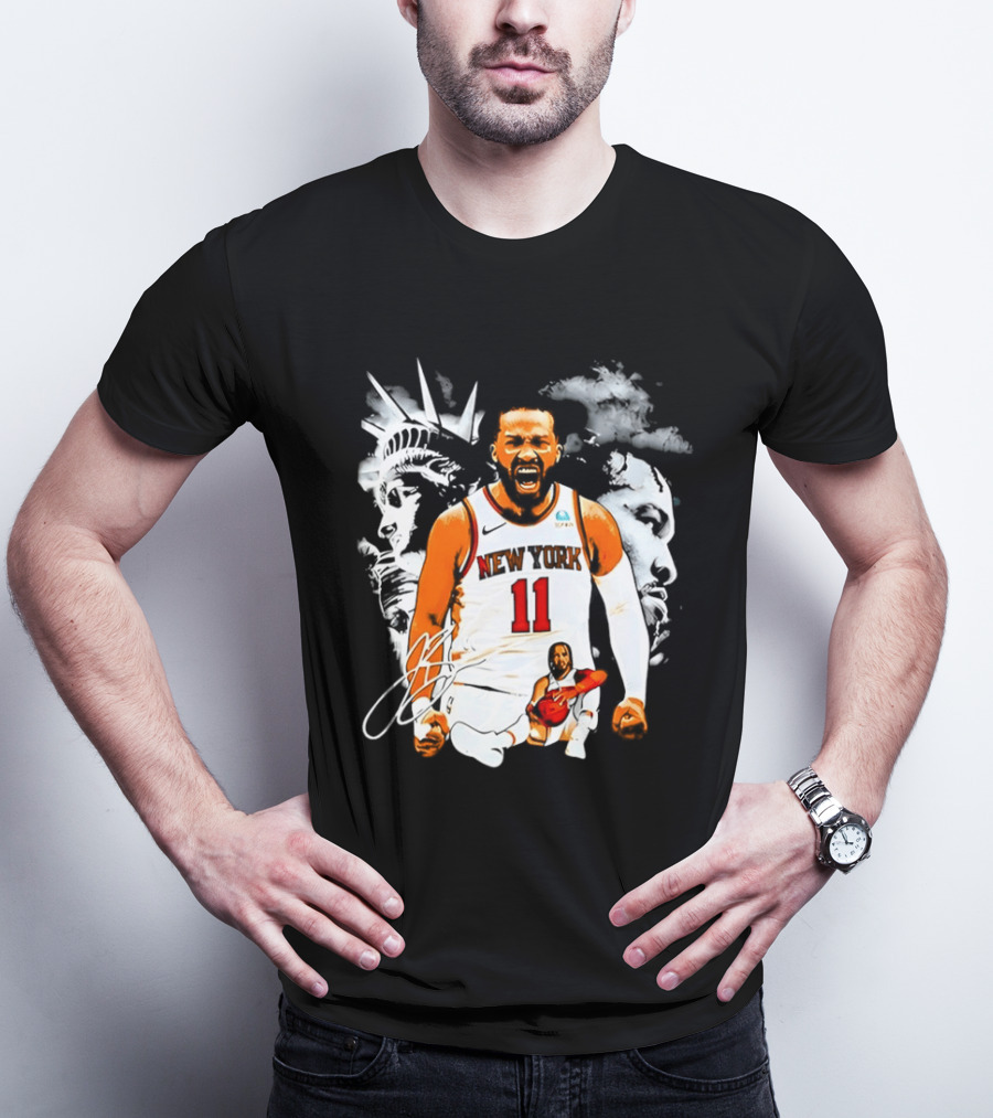 New York 11 Jalen Brunson Statue Of Liberty Basketball Player Image T-Shirt
