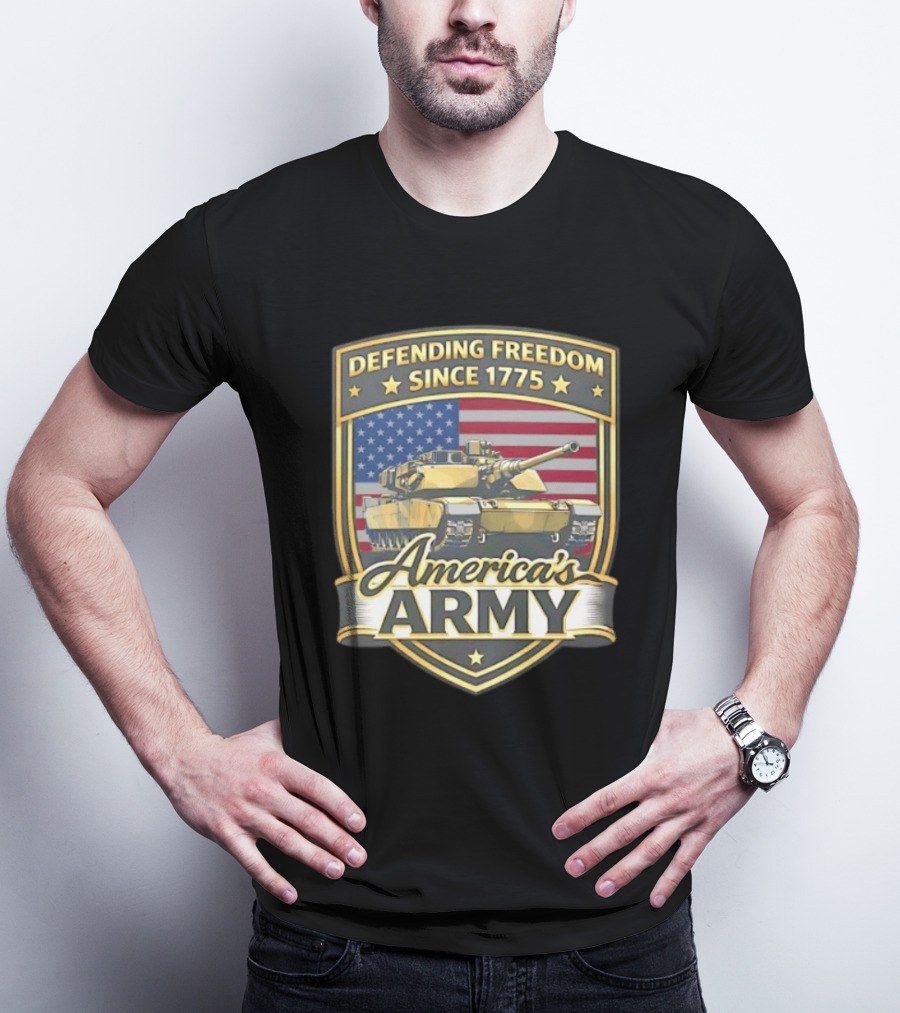 Defending Freedom Since 1775 America's Army With Flag And Tank T-Shirt