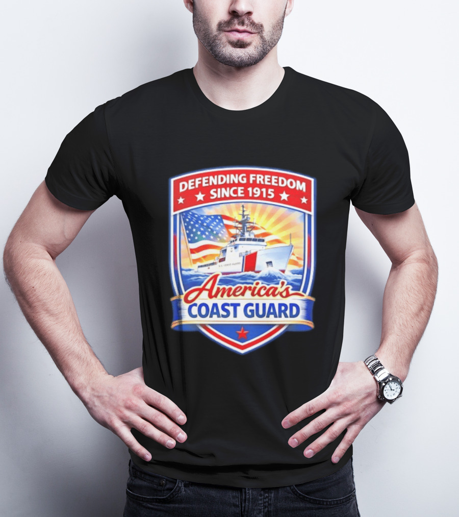 Defending Freedom Since 1915 America's Coast Guard US Flag Ship T-Shirt
