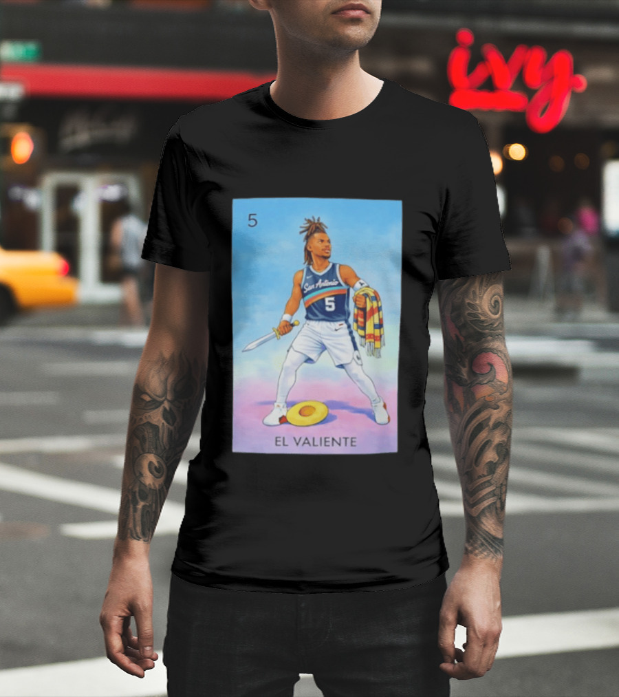 San Antonio Spurs El Valiente Stephon Castle Lotería Card T-Shirt