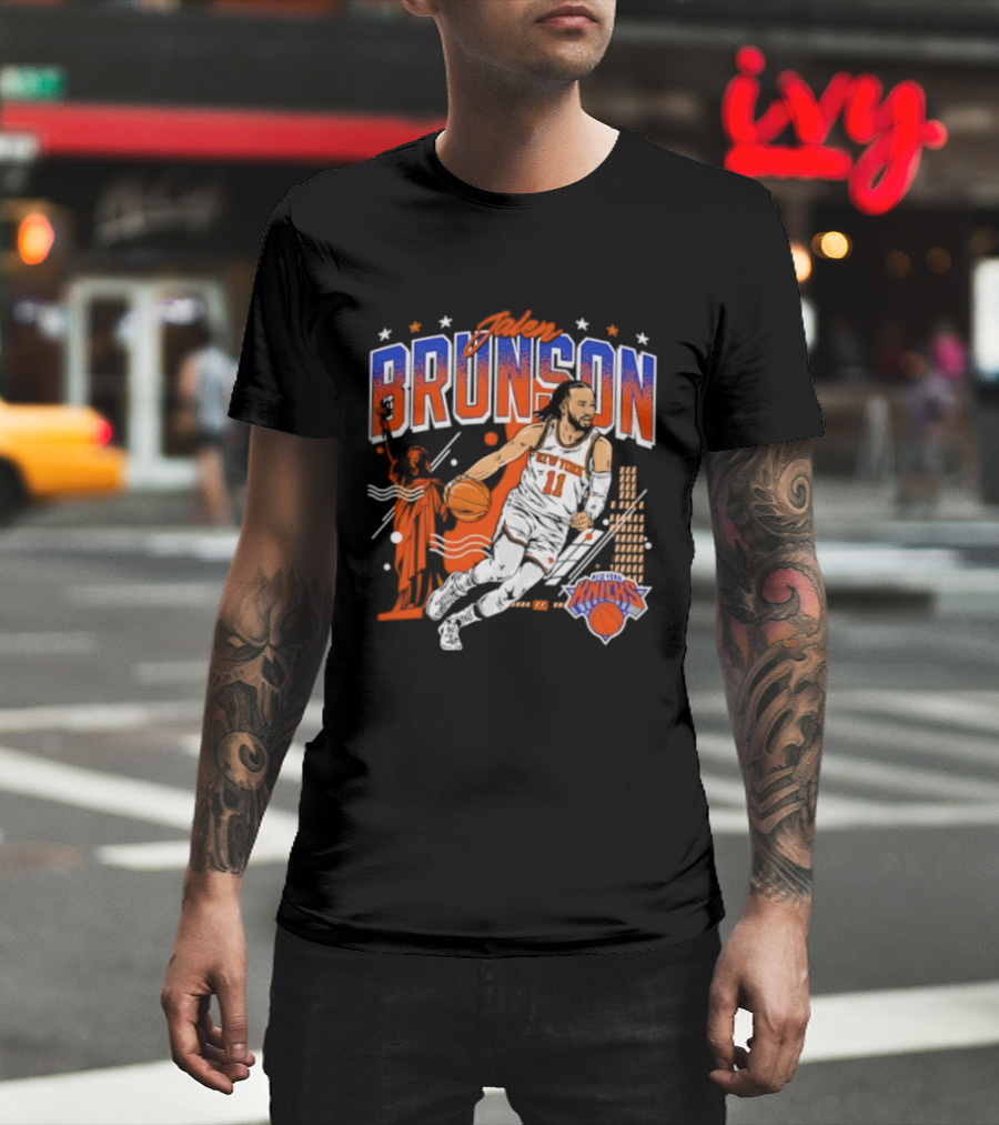 Jalen Brunson New York Knicks NBA Basketball Skyline Statue Of Liberty City Stars T-Shirt