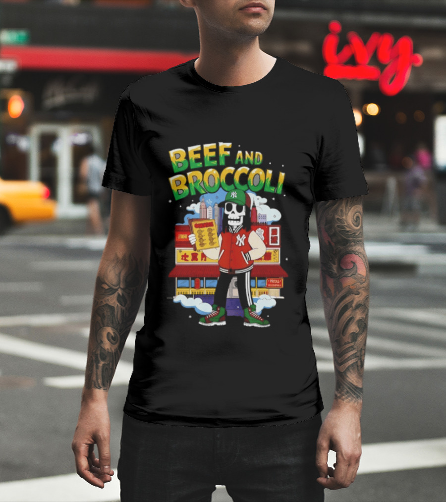 Beef And Broccoli Skeleton In NYC Street Food T-Shirt