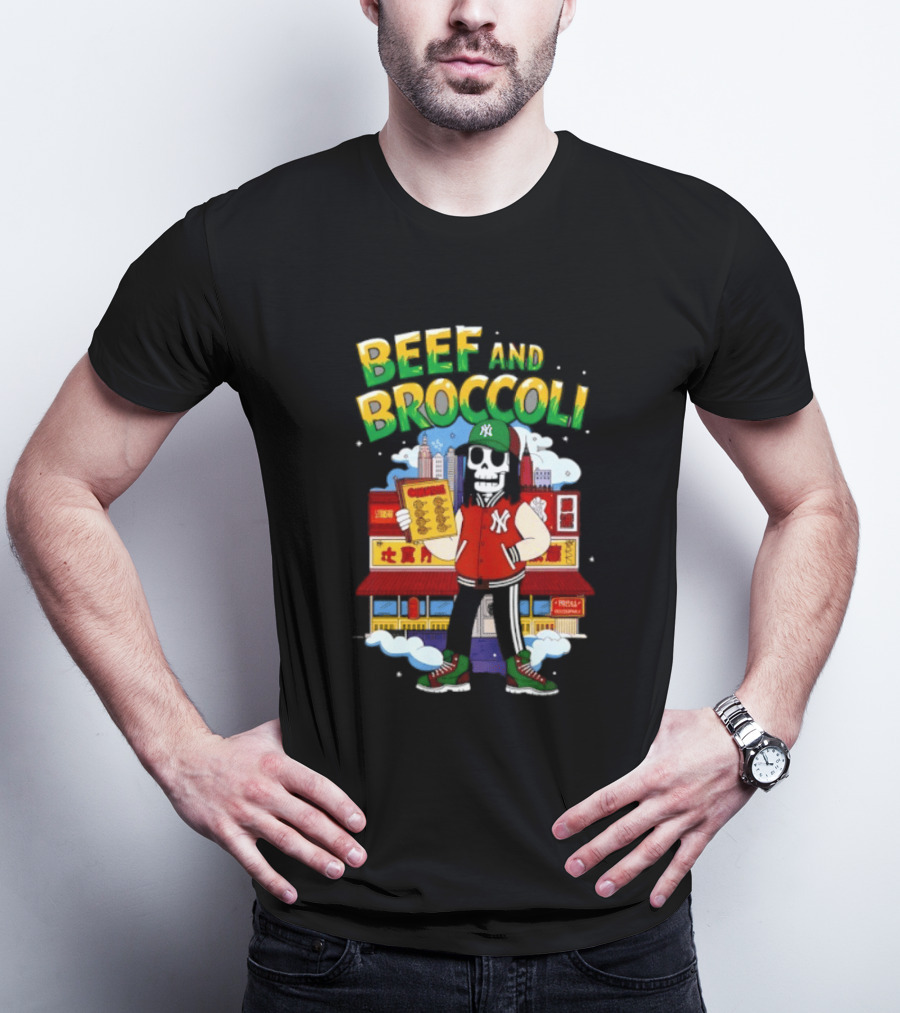Beef And Broccoli Skeleton In NYC Street Food T-Shirt