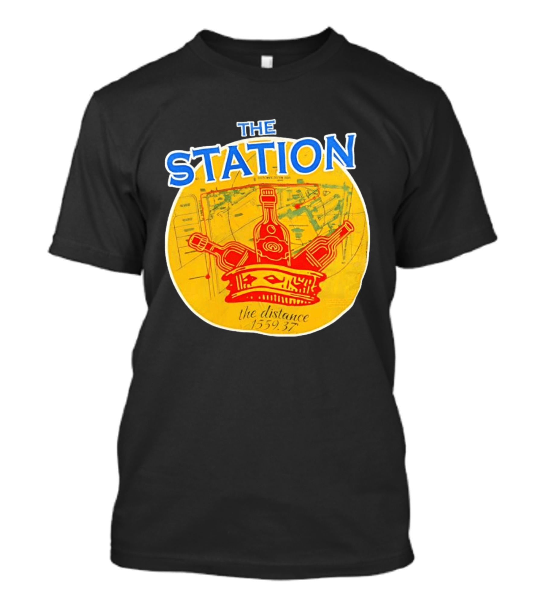 The Station The Distance 1559.37 Map And Bottles T-Shirt
