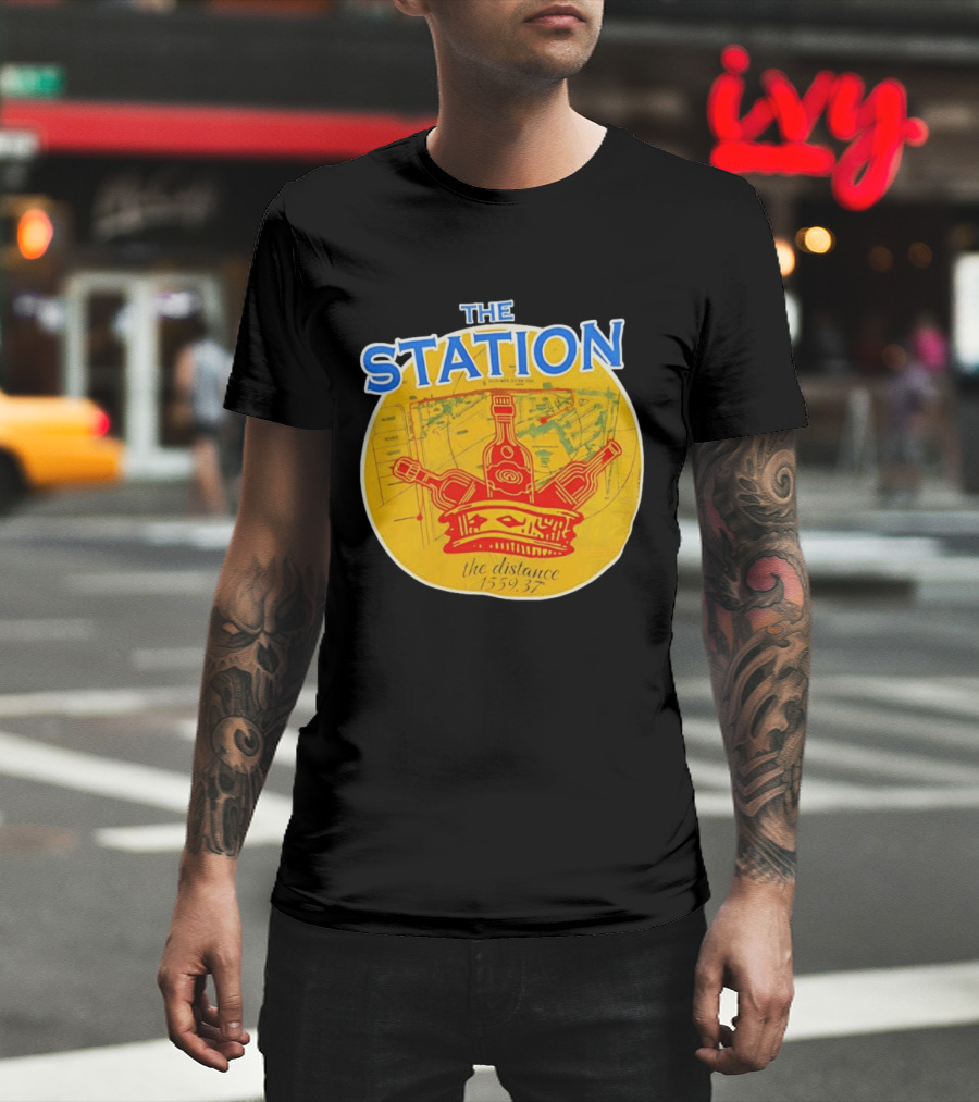 The Station The Distance 1559.37 Map And Bottles T-Shirt