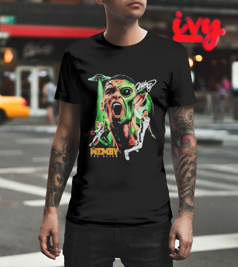 Wemby The Alien San Antonio Spurs NBA UFO Theme With Signature T-Shirt
