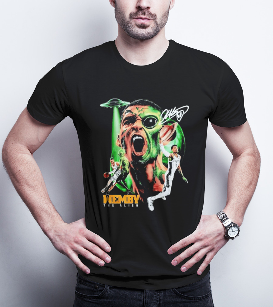 Wemby The Alien San Antonio Spurs NBA UFO Theme With Signature T-Shirt