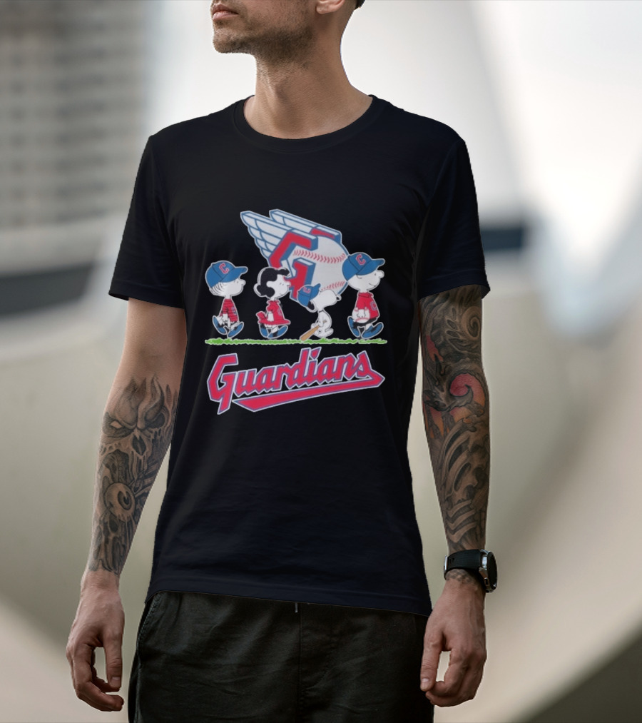 2026 Guardians Peanuts Characters Walking Abbey Road Baseball T-Shirt