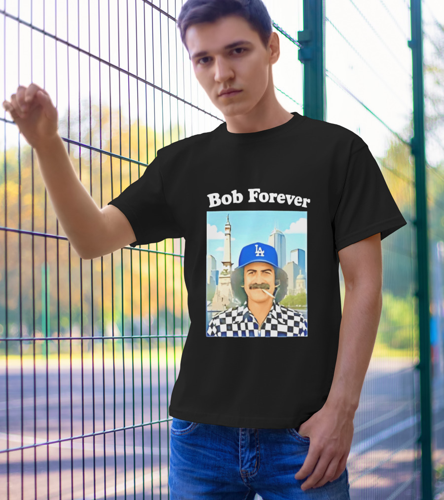 Bob Forever Los Angeles Dodgers Skyline Checkerboard Hat T-Shirt