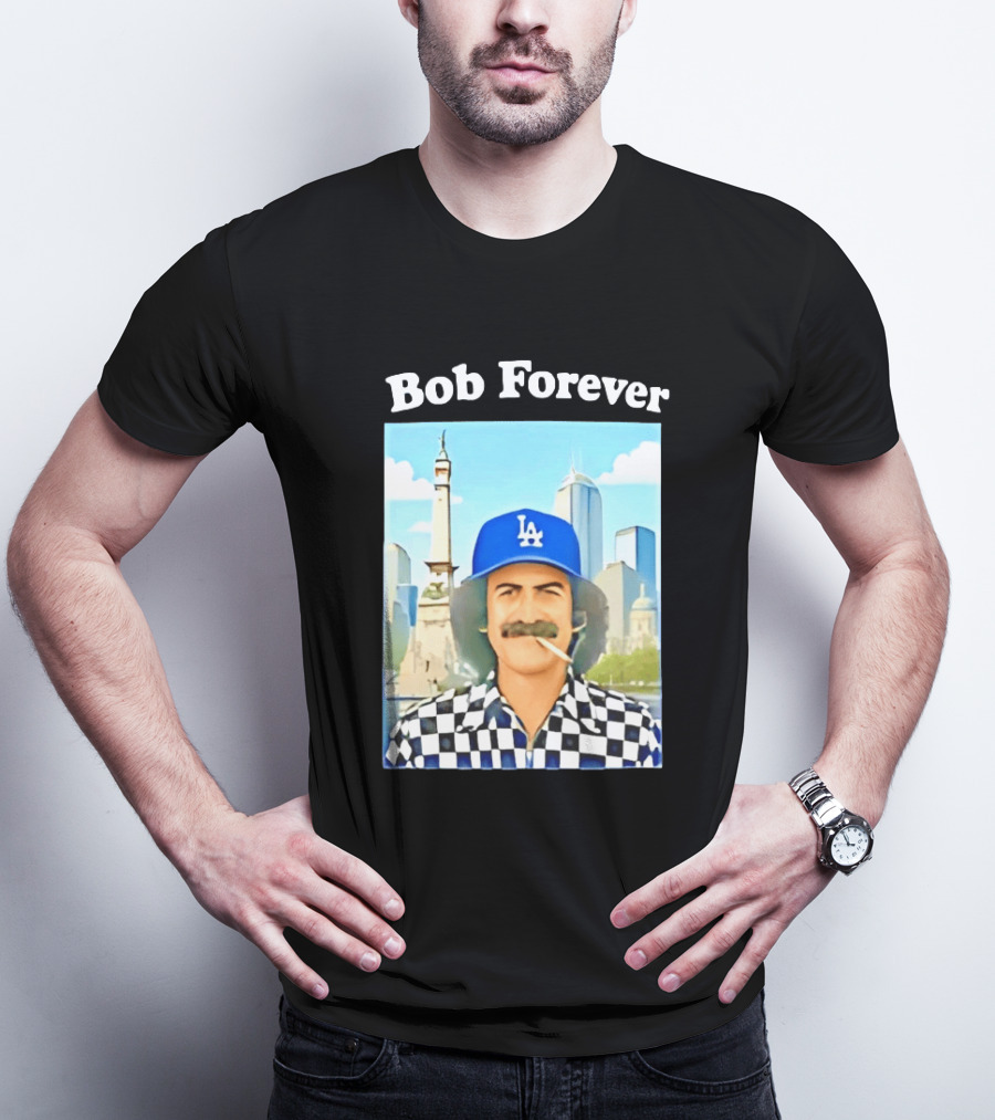 Bob Forever Los Angeles Dodgers Skyline Checkerboard Hat T-Shirt