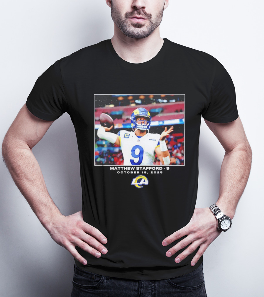 Los Angeles Rams Matthew Stafford Week 7 Action Photo With LA Rams T-Shirt