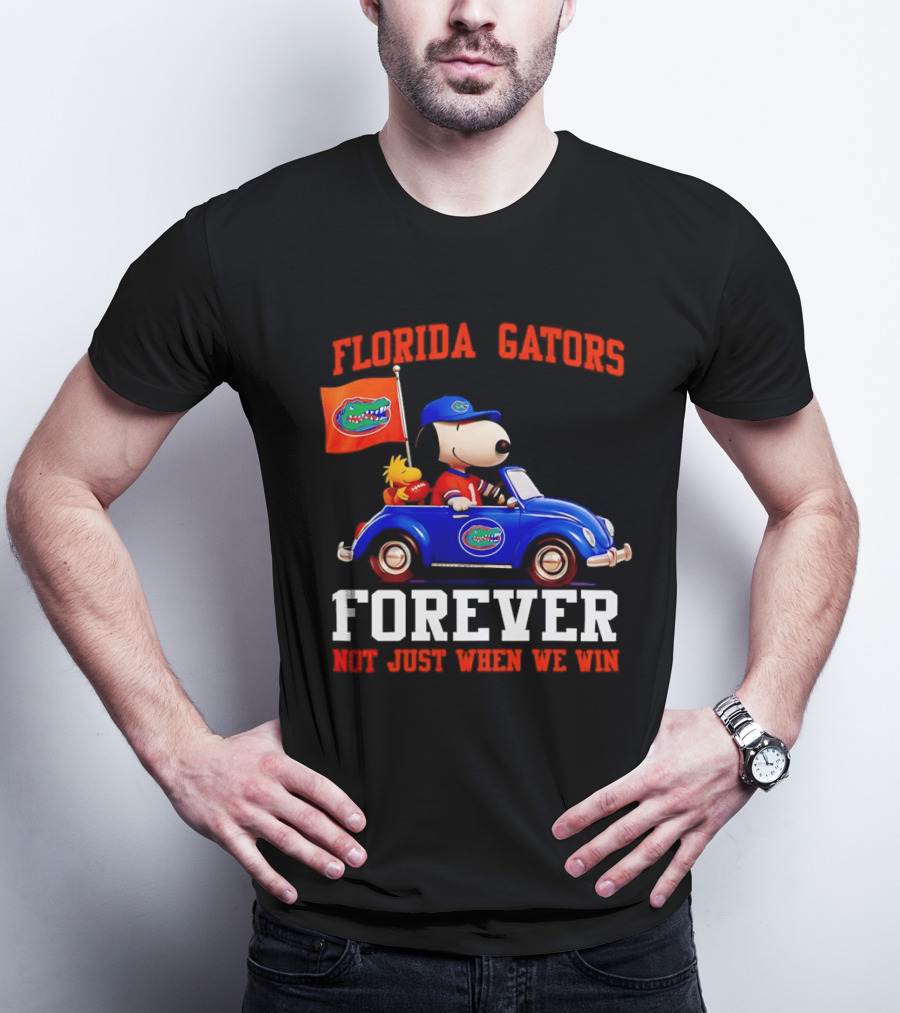 Peanuts Snoopy Woodstock In Blue Car Florida Gators Forever Not Just When We Win T-Shirt