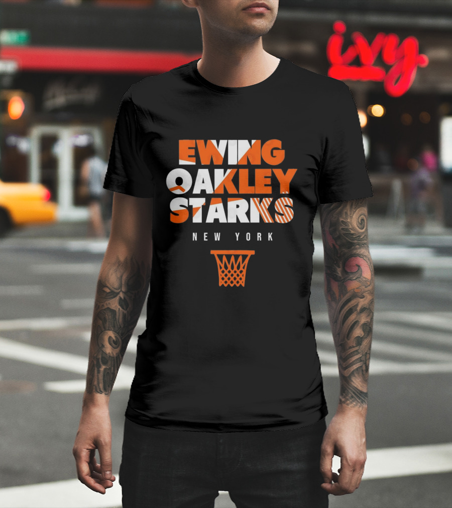 Ewing Oakley Starks New York Knicks Basketball Legends 90s Hoop T-Shirt