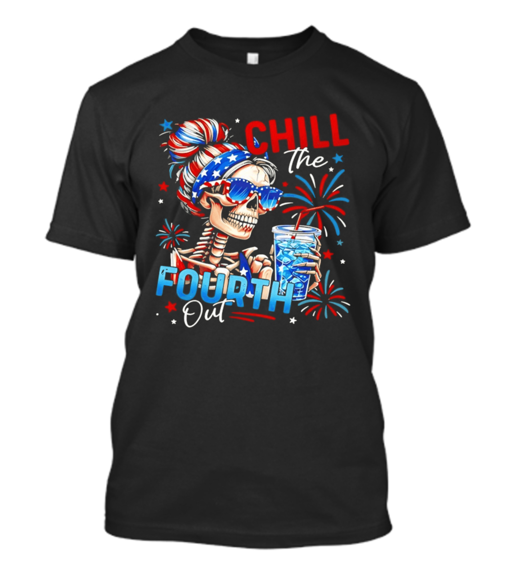 Patriot Skeleton Chill The Fourth Out Firework Celebration T-Shirt