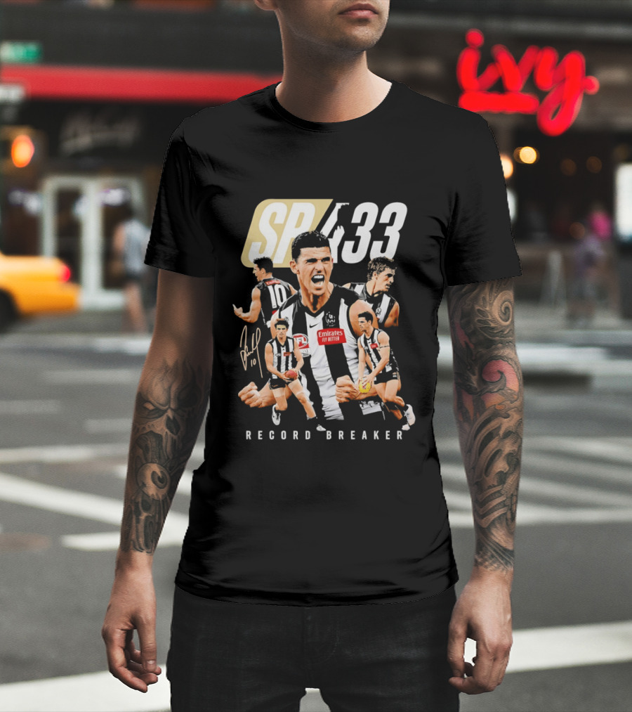 Scott Pendlebury SP 433 Collingwood Magpies Emirates Record Breaker Career Collage T-Shirt