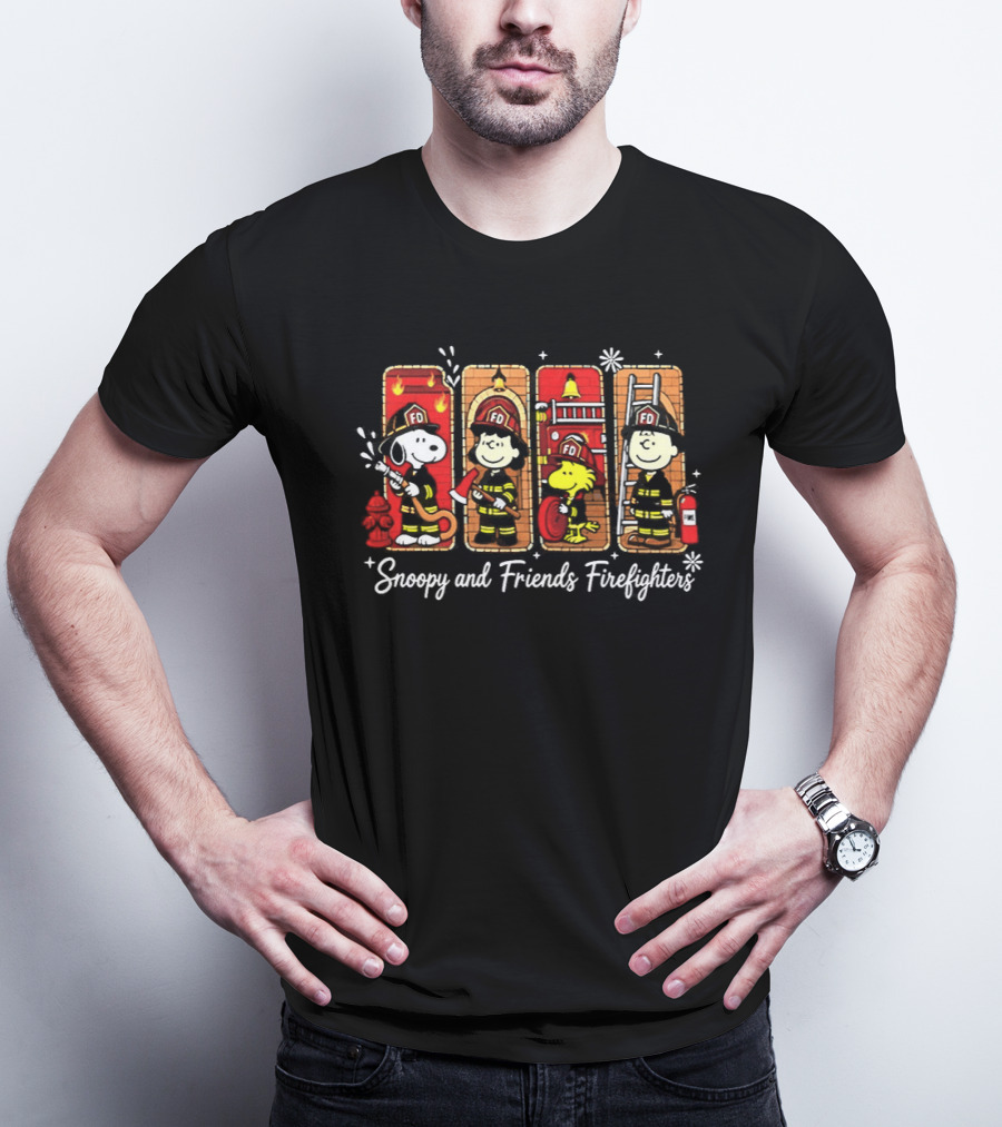 Snoopy And Friends Firefighters Lucy Woodstock Charlie Brown Peanuts T-Shirt