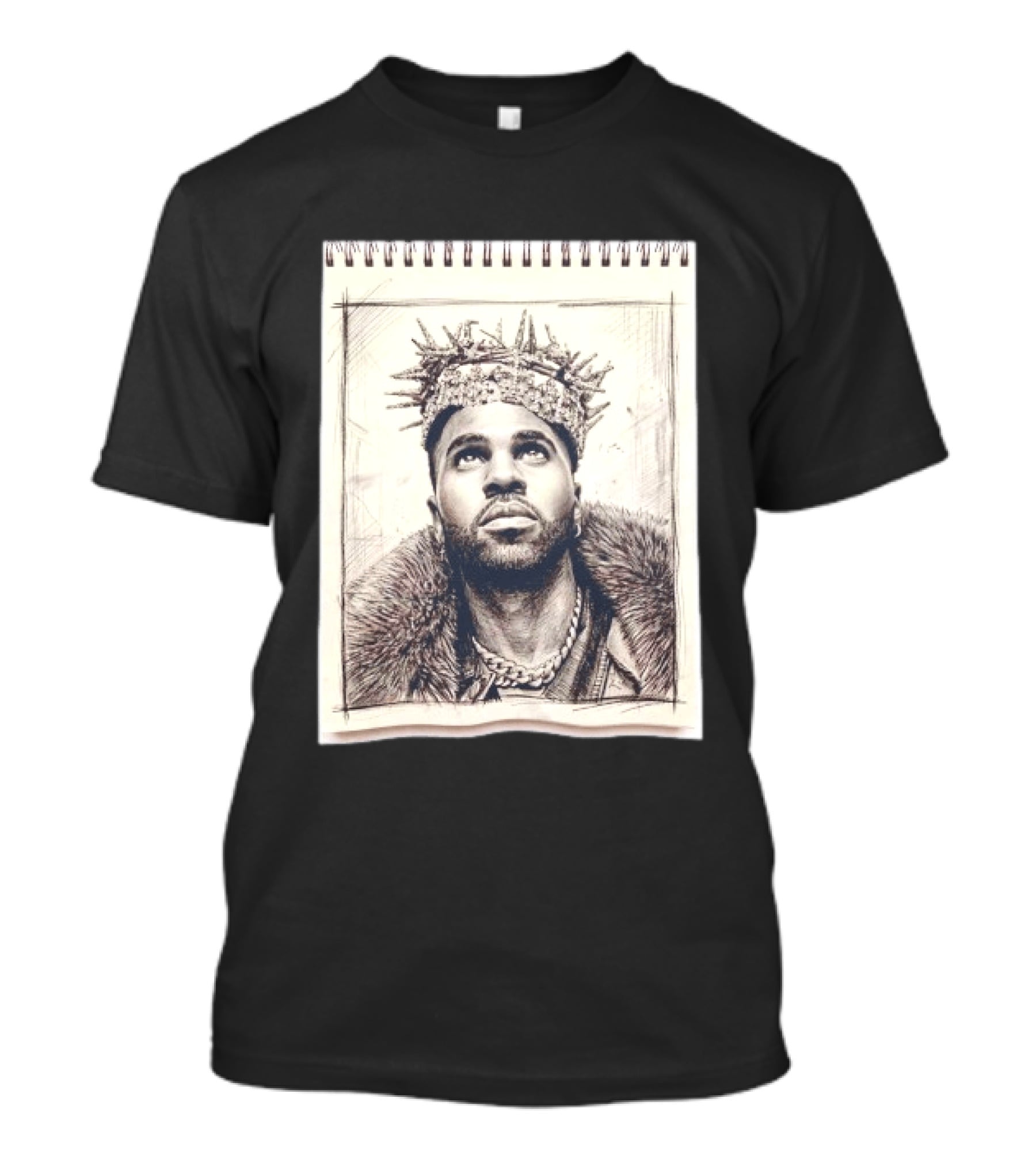 The Big Jason Derulo Sketchbook Crown Fur Chain T-Shirt