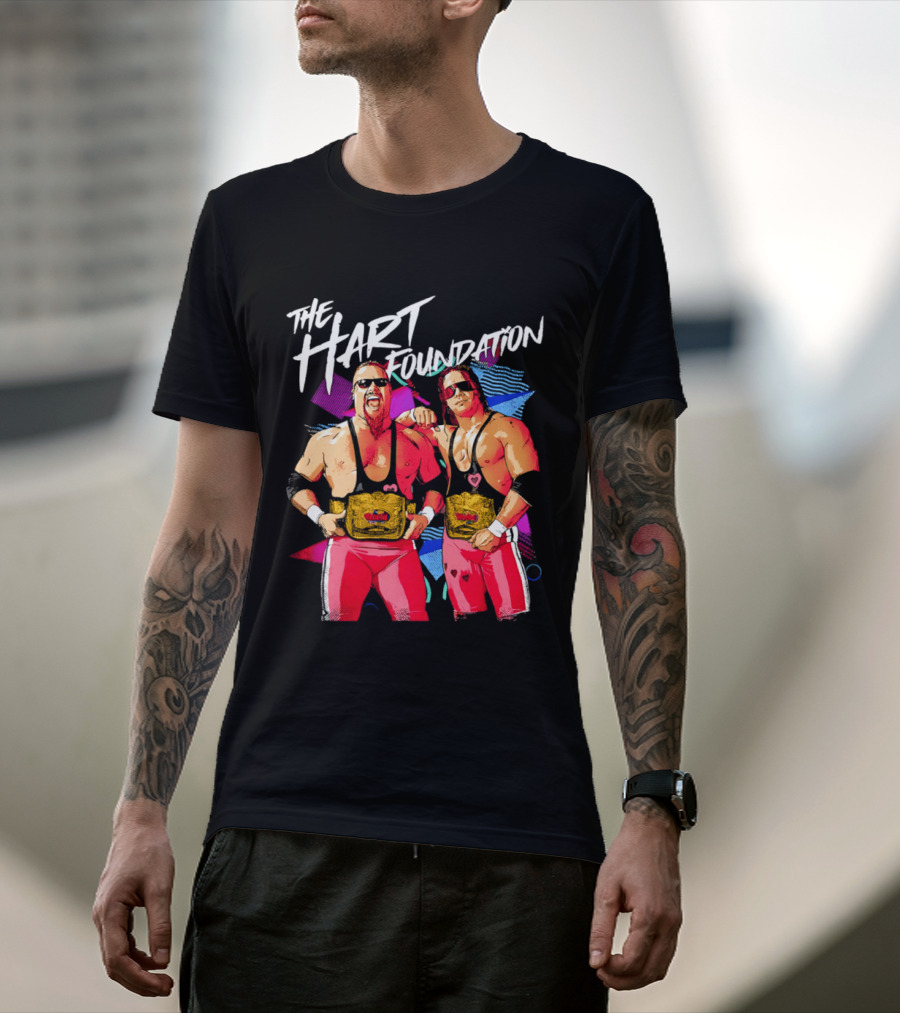 The Hart Foundation WWE Champions With Belts And Sunglasses T-Shirt