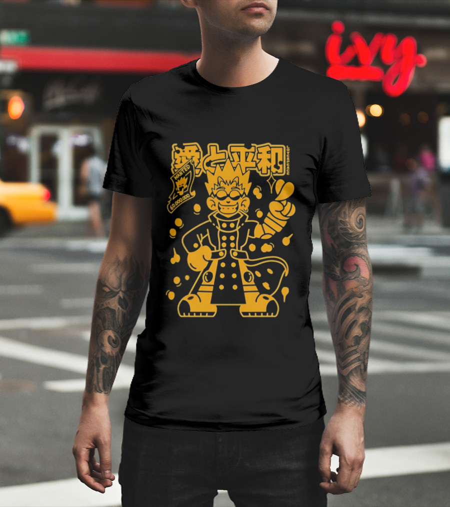 Vash The Stampede Trigun Love And Peace Japanese Text Anime T-Shirt